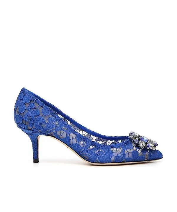 Dolce & Gabbana Taormina Lace Pumps With Embellished Brooch - Blue