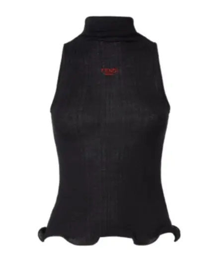 Fendi Sleeveless High Neck Ribbed Top - Black