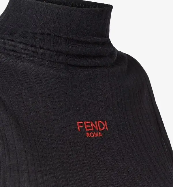 Fendi Sleeveless High Neck Ribbed Top - Black