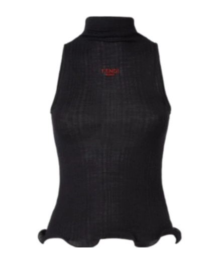 Fendi Sleeveless High Neck Ribbed Top
