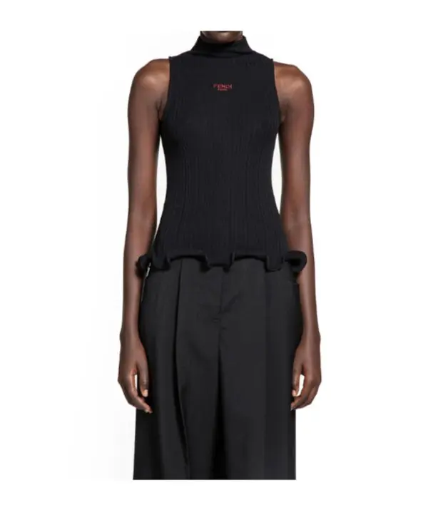 Fendi Sleeveless High Neck Ribbed Top