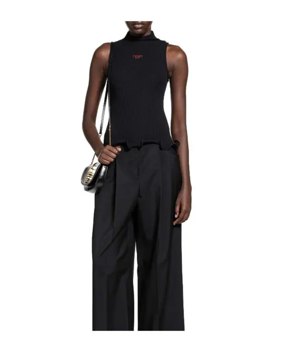 Fendi Sleeveless High Neck Ribbed Top