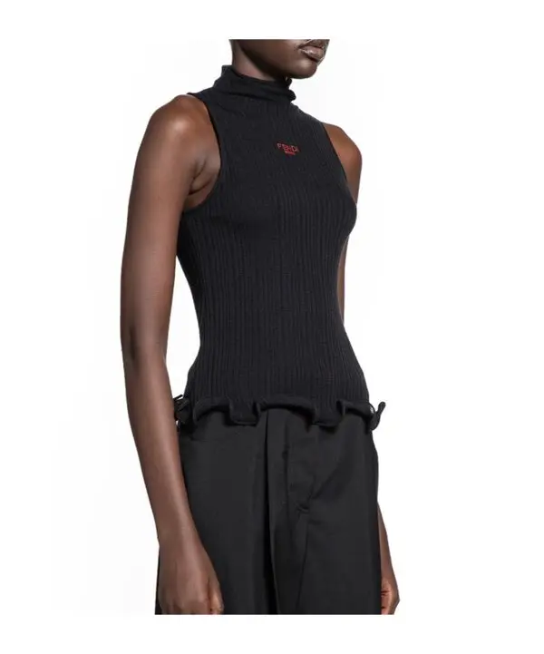 Fendi Sleeveless High Neck Ribbed Top