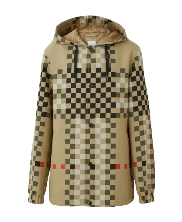Burberry Pixel Check Hooded Drawstring Jacket