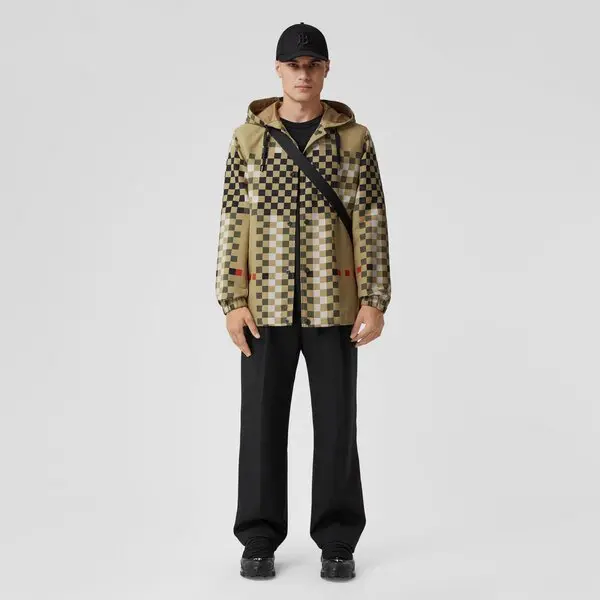 Burberry Pixel Check Hooded Drawstring Jacket