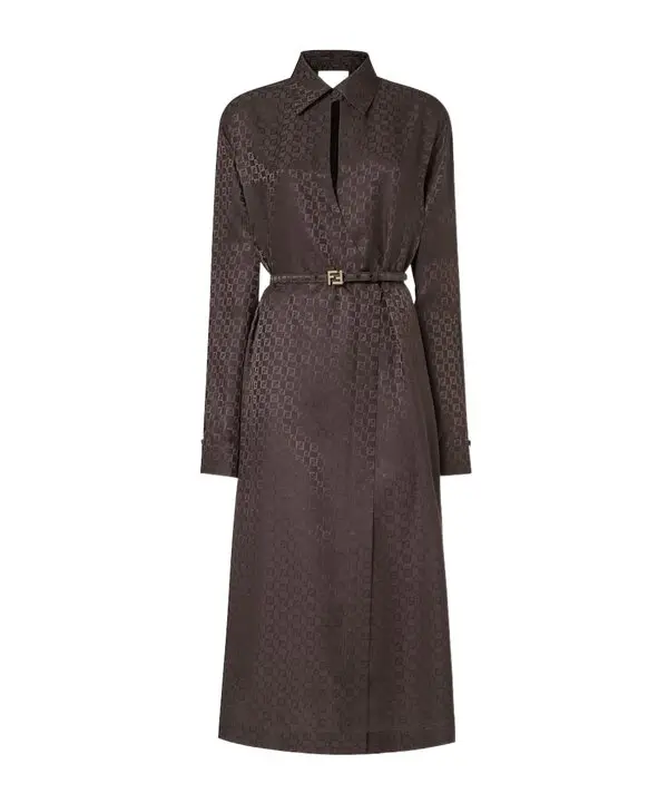 Fendi Ff Jacquard Silk Dress - Brown