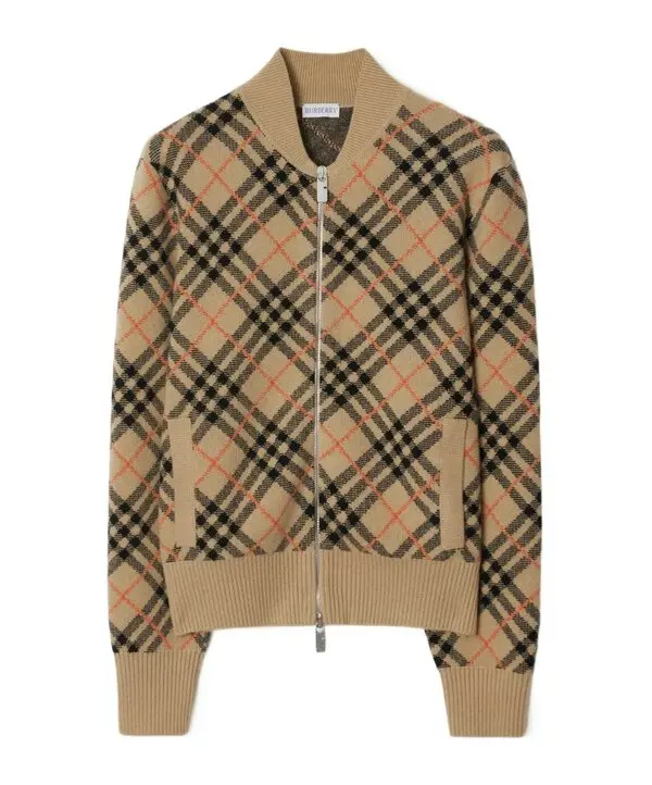 Burberry Checked Knitted Zip-up Bomber Jacket