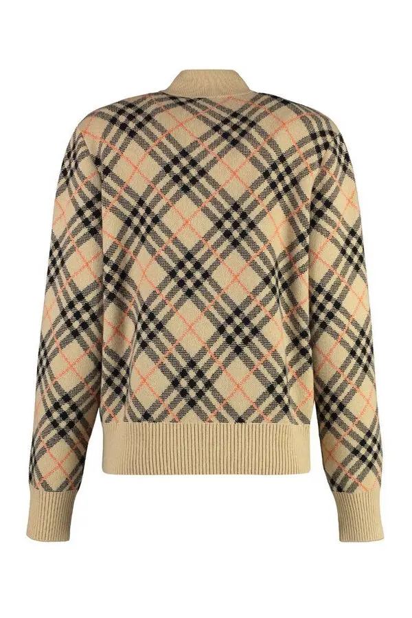 Burberry Checked Knitted Zip-up Bomber Jacket