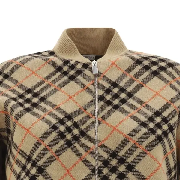 Burberry Checked Knitted Zip-up Bomber Jacket