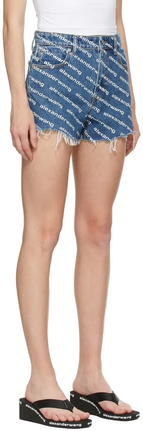 Alexander Wang Logo Monogram Denim Shorts - Blue