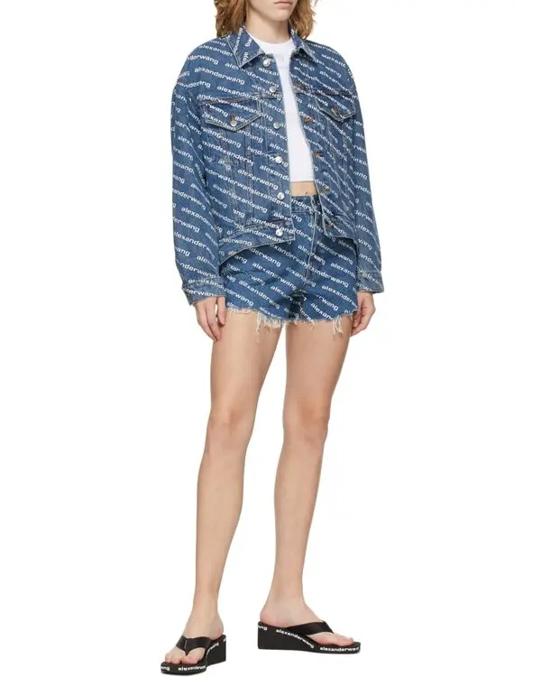Alexander Wang Logo Monogram Denim Shorts - Blue