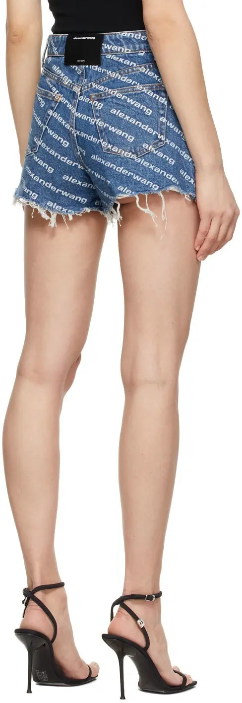 Alexander Wang Logo Monogram Denim Shorts - Blue