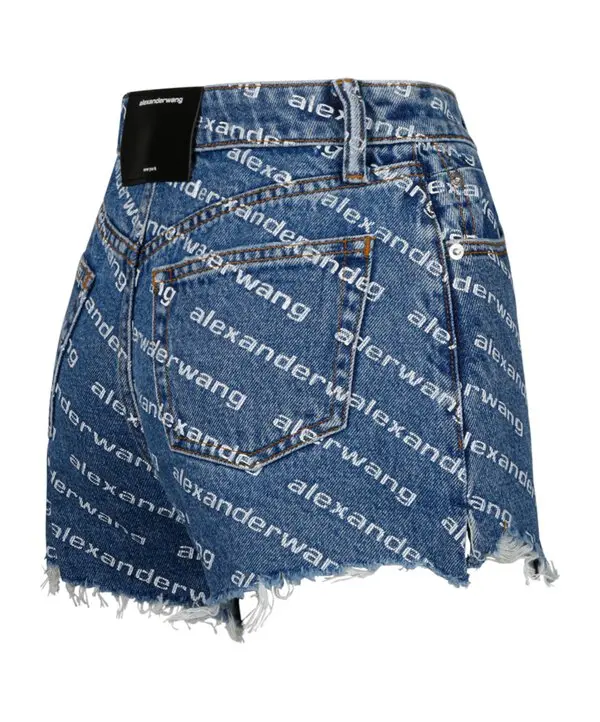 Alexander Wang Logo Monogram Denim Shorts - Blue