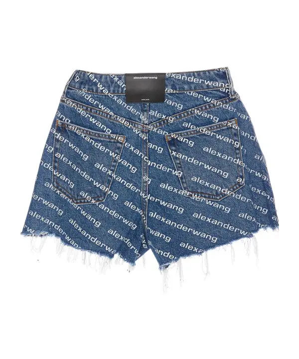 Alexander Wang Logo Monogram Denim Shorts - Blue