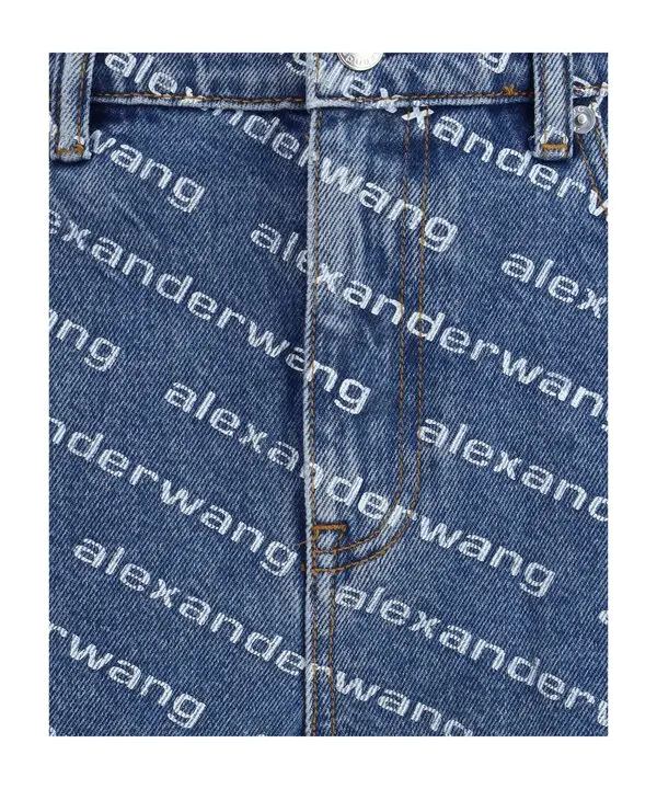 Alexander Wang Logo Monogram Denim Shorts - Blue