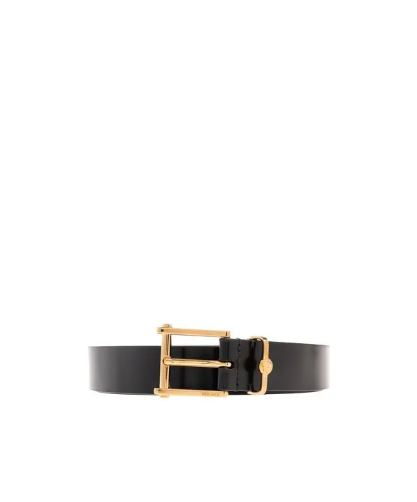Versace Leather Belt With Medusa Buckle - Black/gold