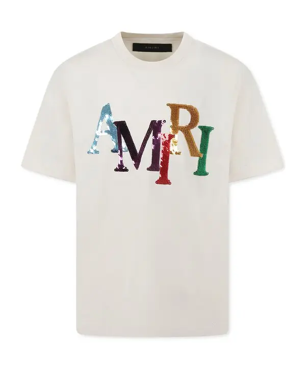 Amiri Short Sleeve Sequin Logo Shirt - White