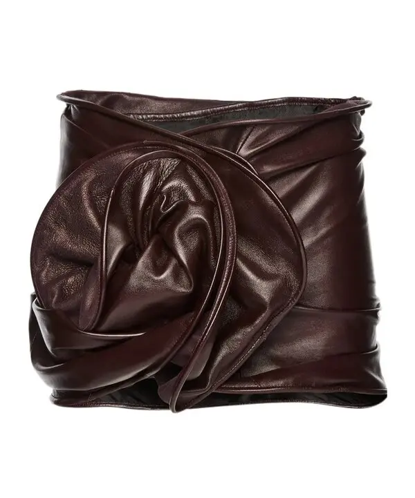 Magda Butrym Draped Leather Mini Skirt With Sculptural Rose Detail