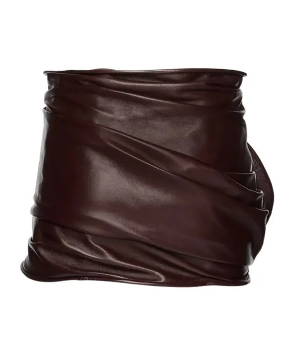 Magda Butrym Draped Leather Mini Skirt With Sculptural Rose Detail