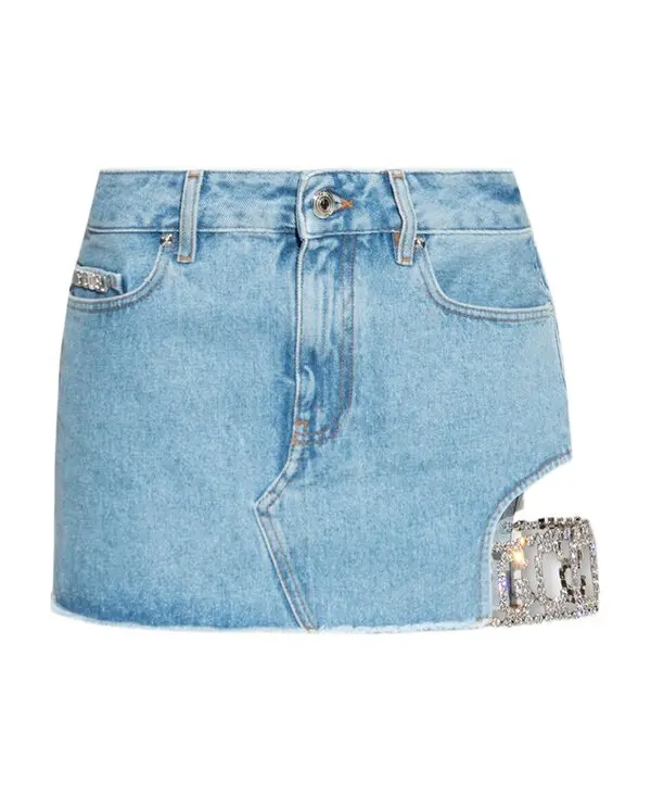 Gcds Denim Skirt With Crystal Embellishments