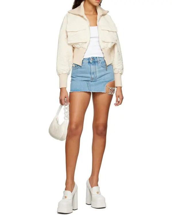 Gcds Denim Skirt With Crystal Embellishments