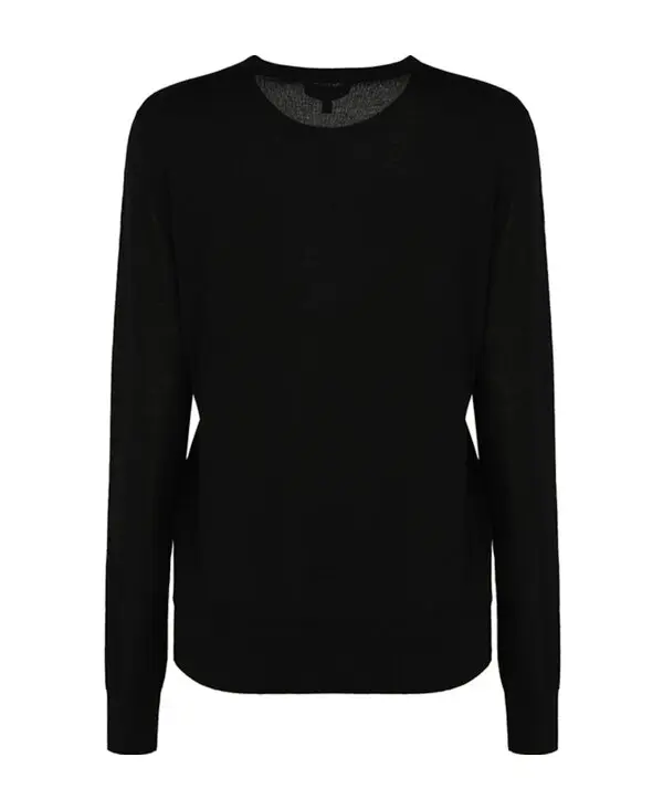 Theory Round Neck Long Sleeve Knit Pullover - Black