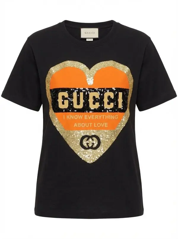 Gucci Sequined Heart "love" T-shirt - Black