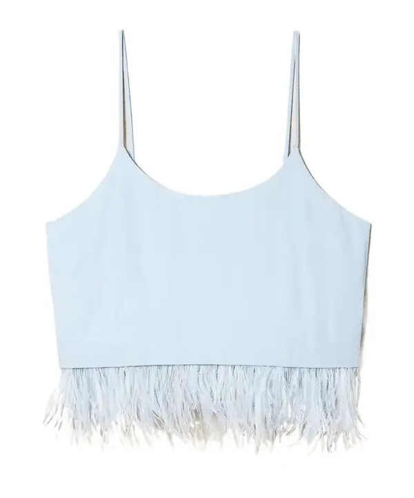 TWINSET Feather-trim Satin Crop Top