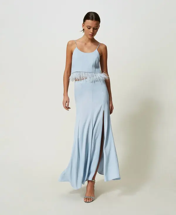 TWINSET Feather-trim Satin Crop Top