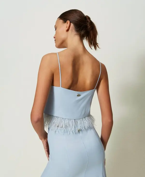 TWINSET Feather-trim Satin Crop Top