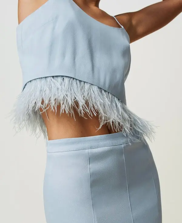 TWINSET Feather-trim Satin Crop Top