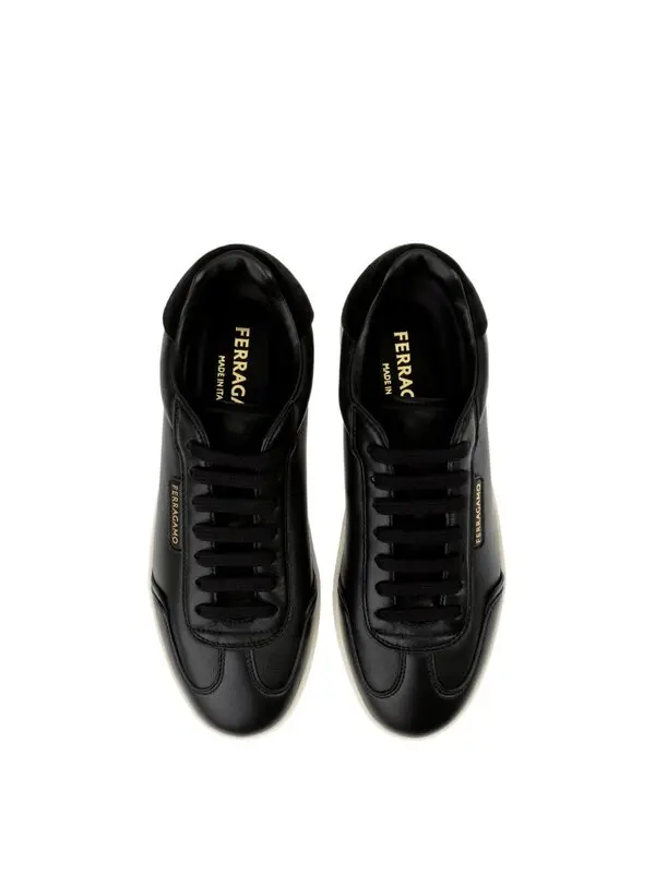 FERRAGAMO Low-top Sneakers With Suede Detailing And Gold Tone Logo - Black