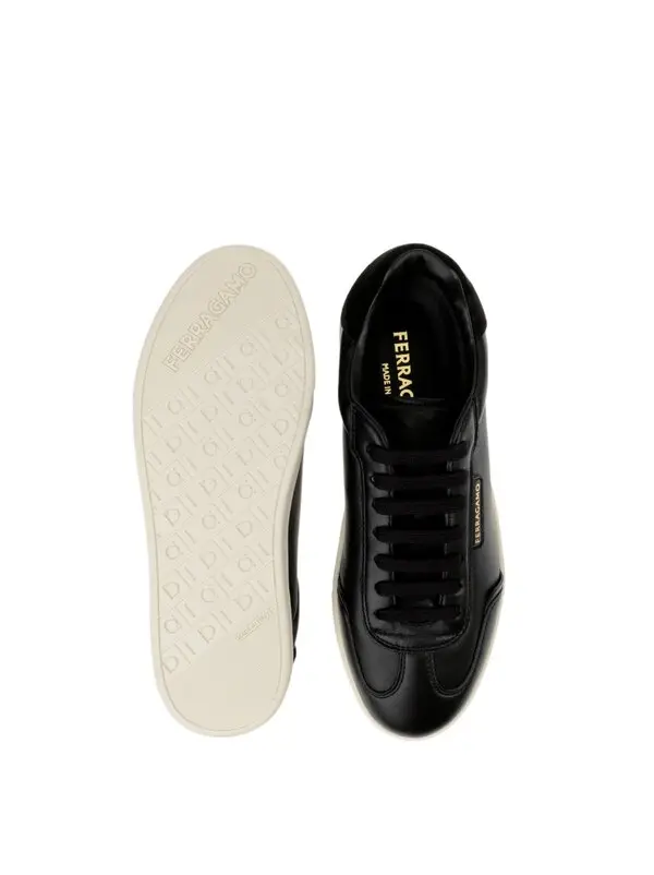 FERRAGAMO Low-top Sneakers With Suede Detailing And Gold Tone Logo - Black