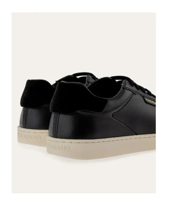 FERRAGAMO Low-top Sneakers With Suede Detailing And Gold Tone Logo - Black