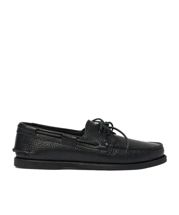 SCAROSSO Round Toe Lace Up Boat Shoes - Black