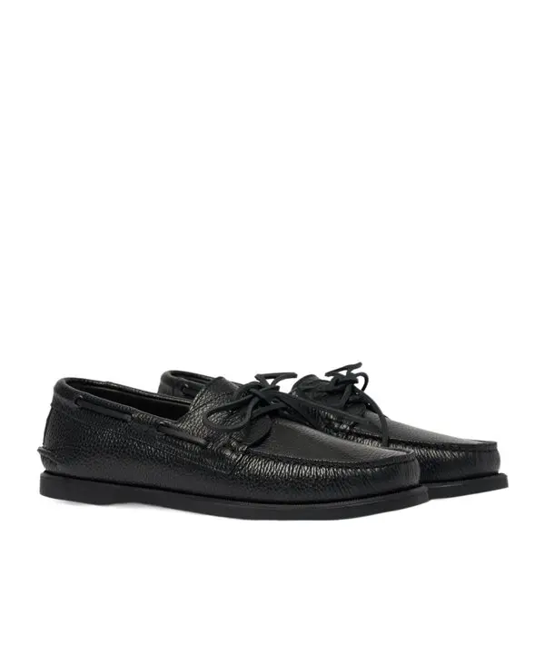 SCAROSSO Round Toe Lace Up Boat Shoes - Black