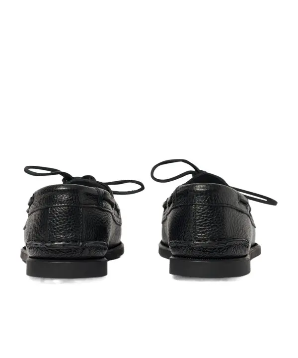 SCAROSSO Round Toe Lace Up Boat Shoes - Black