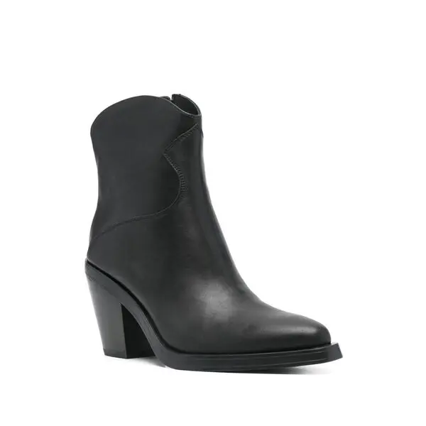 Ash Thick Heeled Short Boots - Black