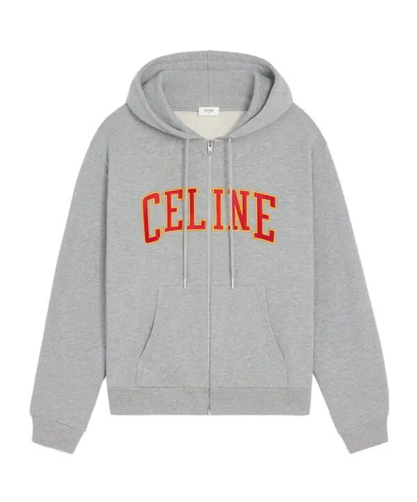 Celine Loose Zip Up Hoodie In Cotton Fleece