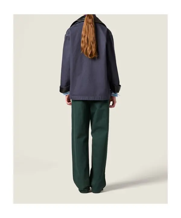 Miu Miu Embroidered Logo Denim Jacket With Leather Collar - Black