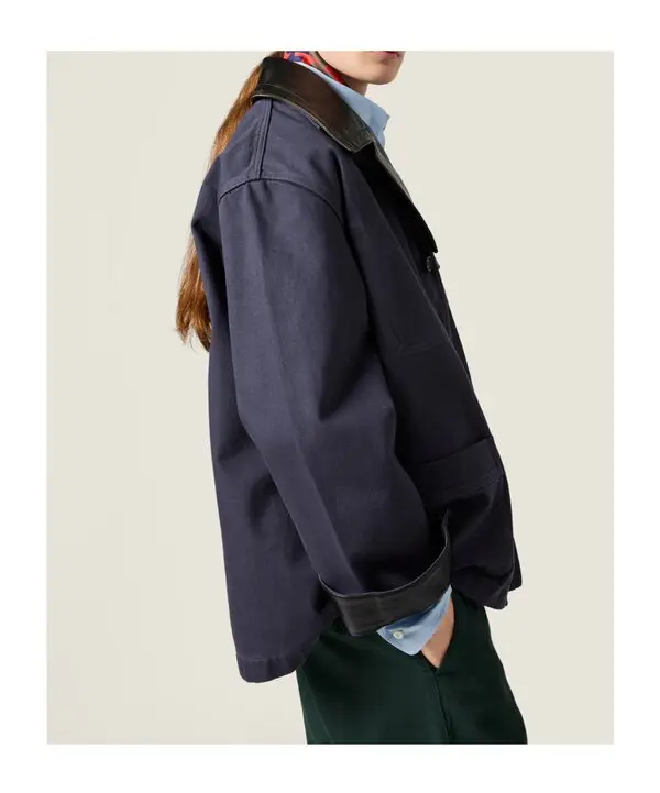 Miu Miu Embroidered Logo Denim Jacket With Leather Collar - Black