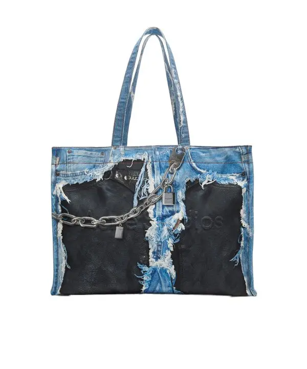 Acne Studios Denim Print Tote Bag - Black