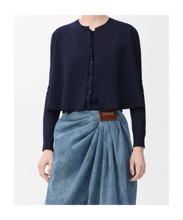 Loewe Wool Cardigan With Crossword Embroidery - Deep Navy Blue