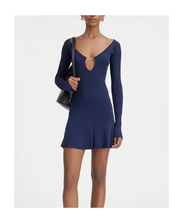Jacquemus Long Sleeve Scalloped Mini Dress - Black