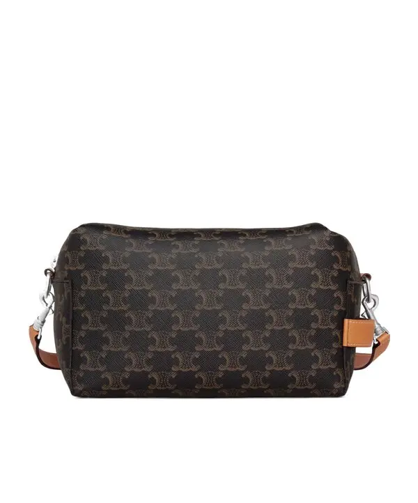 Celine Triomphe Canvas And Calfskin Crossbody Bag - Black