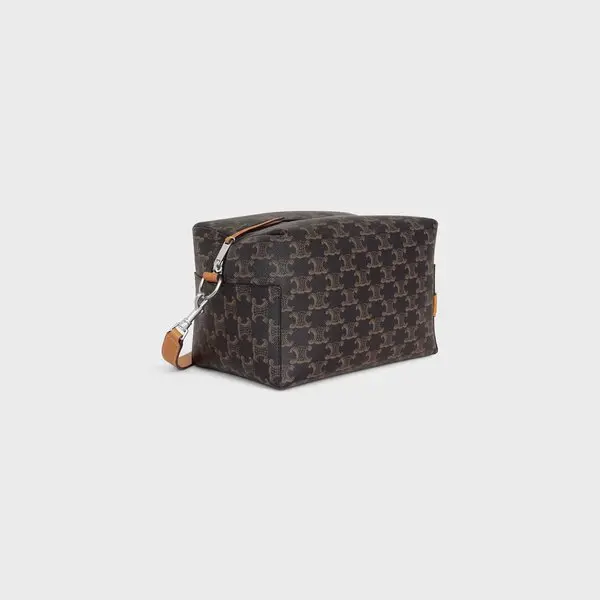 Celine Triomphe Canvas And Calfskin Crossbody Bag - Black