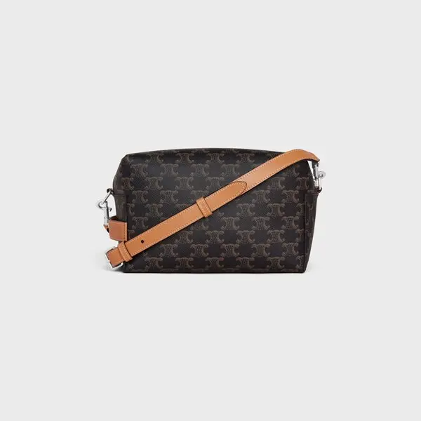 Celine Triomphe Canvas And Calfskin Crossbody Bag - Black