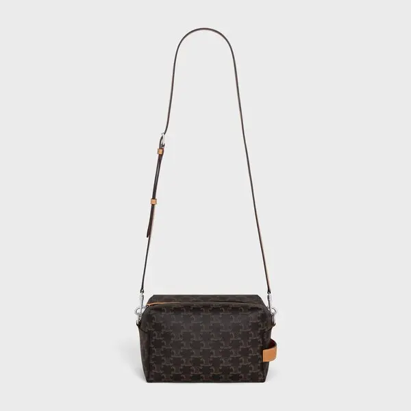 Celine Triomphe Canvas And Calfskin Crossbody Bag - Black