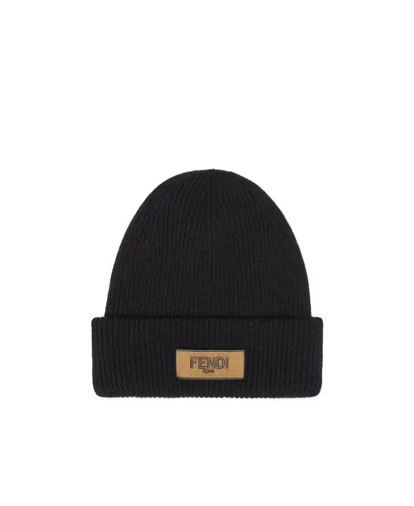 Fendi Logo Patch Beanie - Black