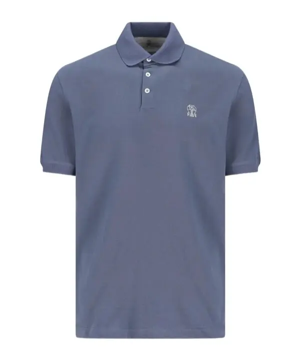 Brunello Cucinelli Logo Detailed Short-sleeved Polo Shirt - Blue